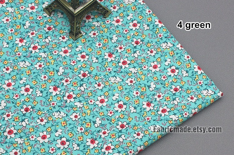 Little White Flower Cotton Fabric in Pink Navy Blue Yellow Green- 1/2 ...