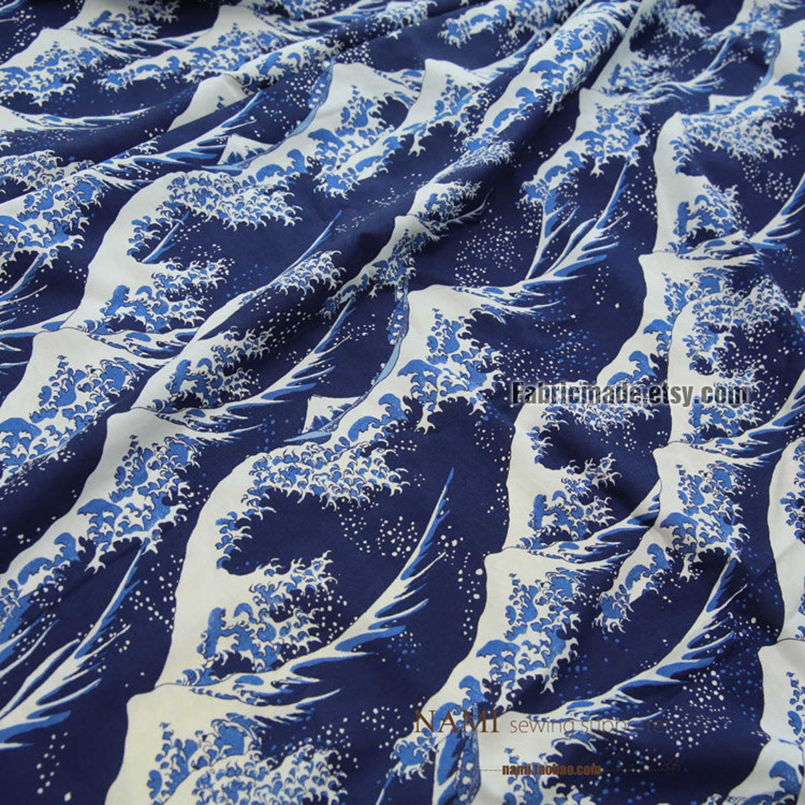 Cotton Fabric White Blue Sea Wave Hokusais Wave 1/2 Yard | Etsy