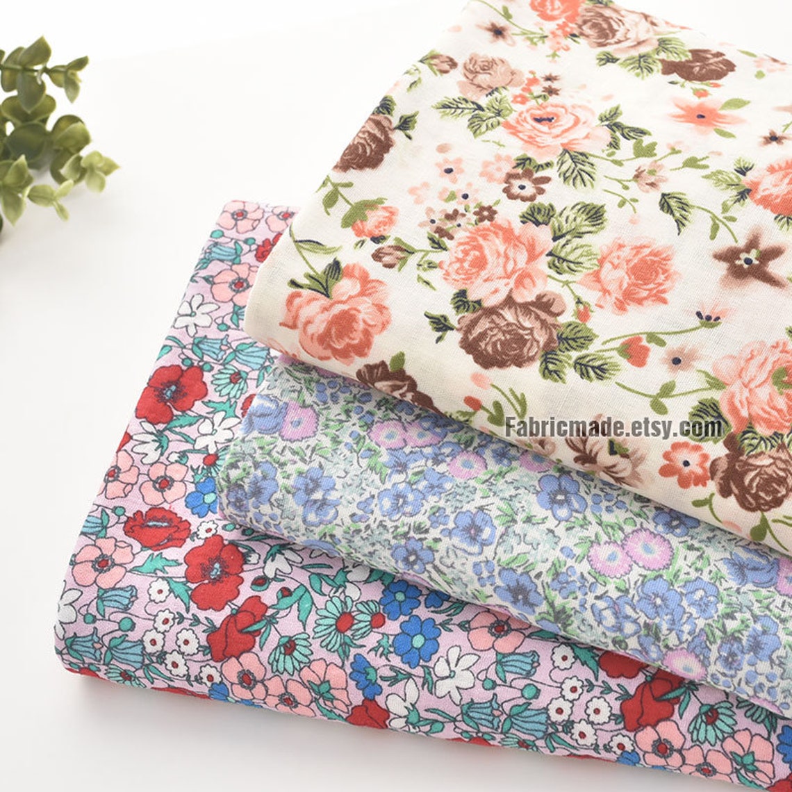 Floral Double Gauze Cotton Fabric Shabby Red Blue Pink Flower - Etsy