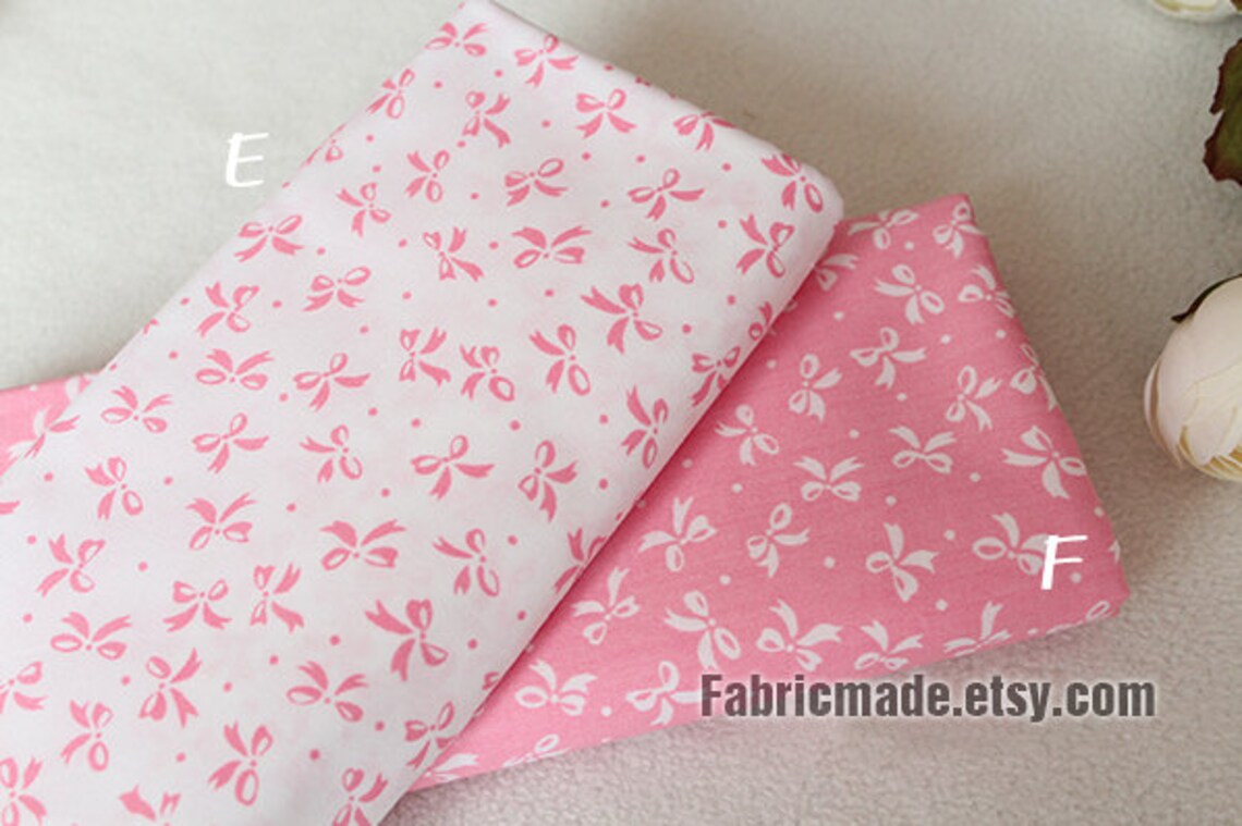 Bows Cotton Fabric White Cotton With Pink Blue Green Bowknot - Etsy