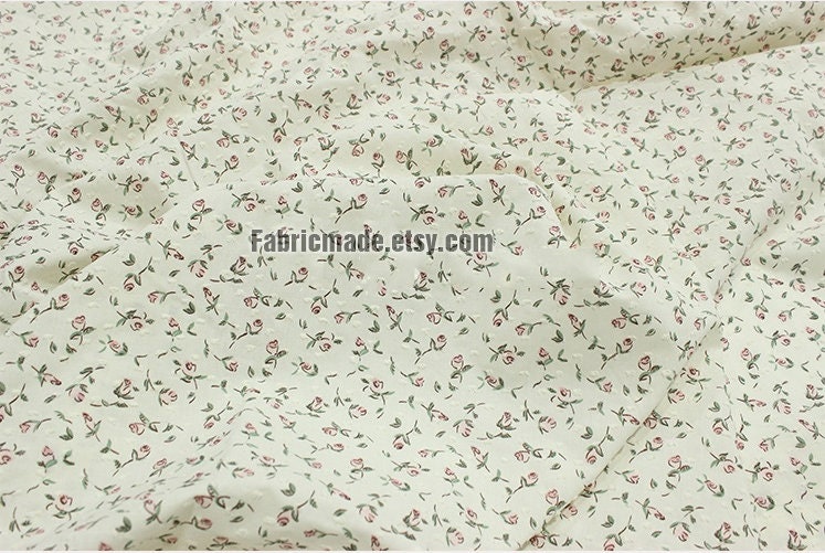 Tiny Pink Rose Bud Cotton Fabric Jacquard Dots in off White - Etsy