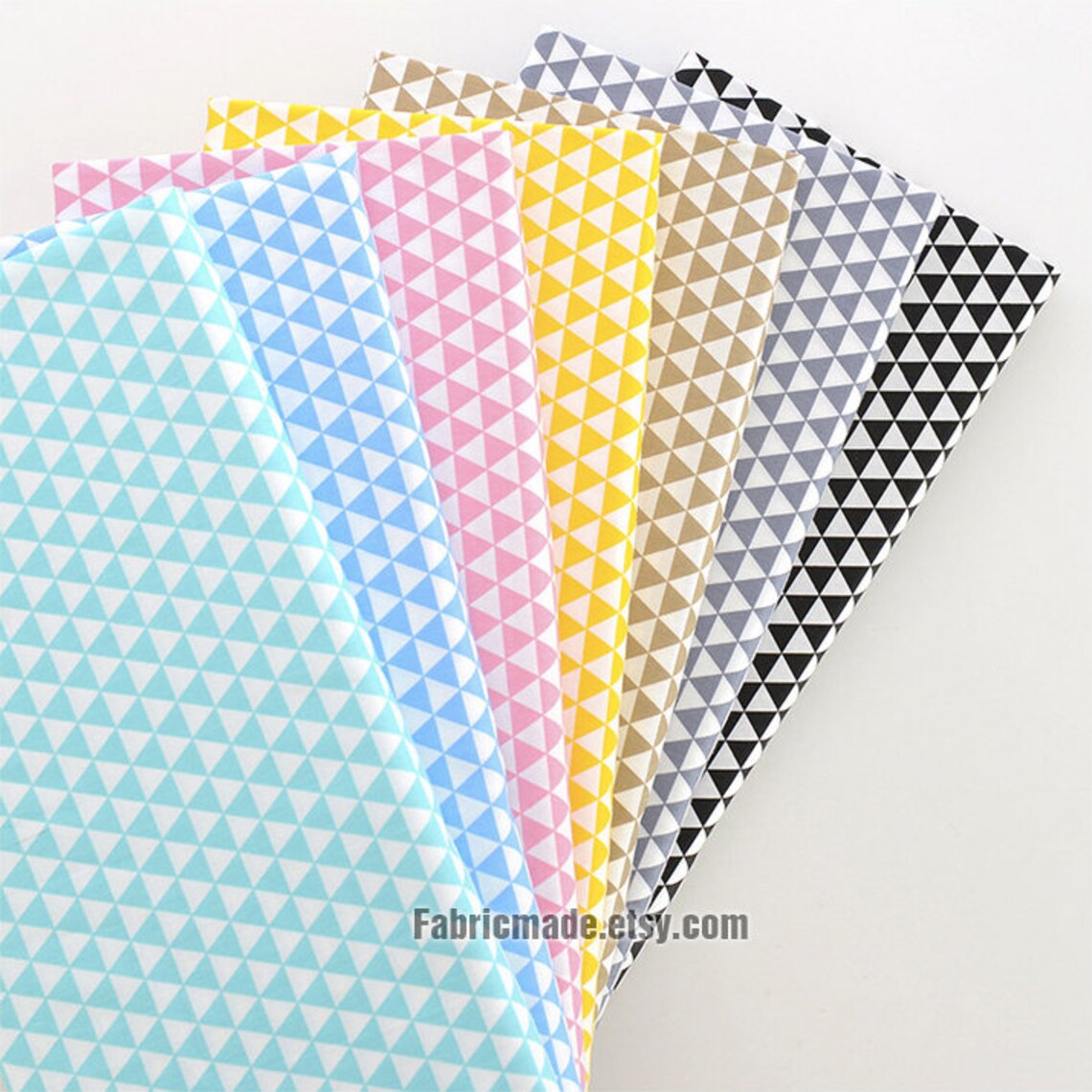Geometric Triangle Cotton Fabric in Khaki Pink Yellow Aqua - Etsy
