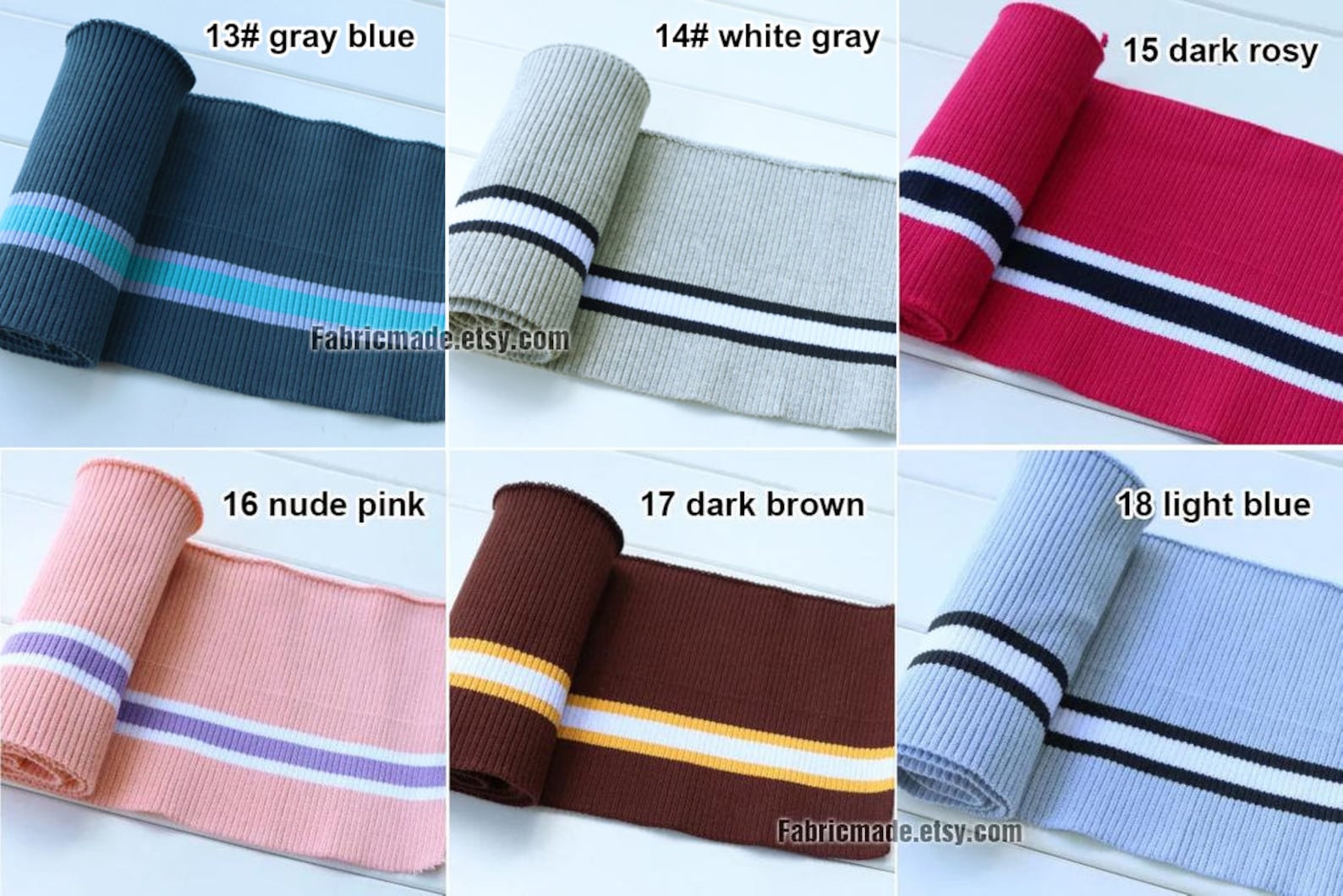 21 Colors Stripes Ribbing- 15cm X 80cm Ribbing and Binding Knit Fabric ...