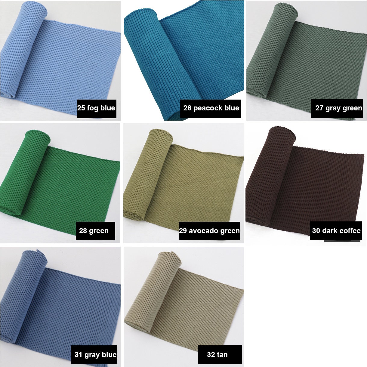 32 Colors Thick Ribbing- 16cm X 100cm Ribbing and Binding Knit Fabric ...