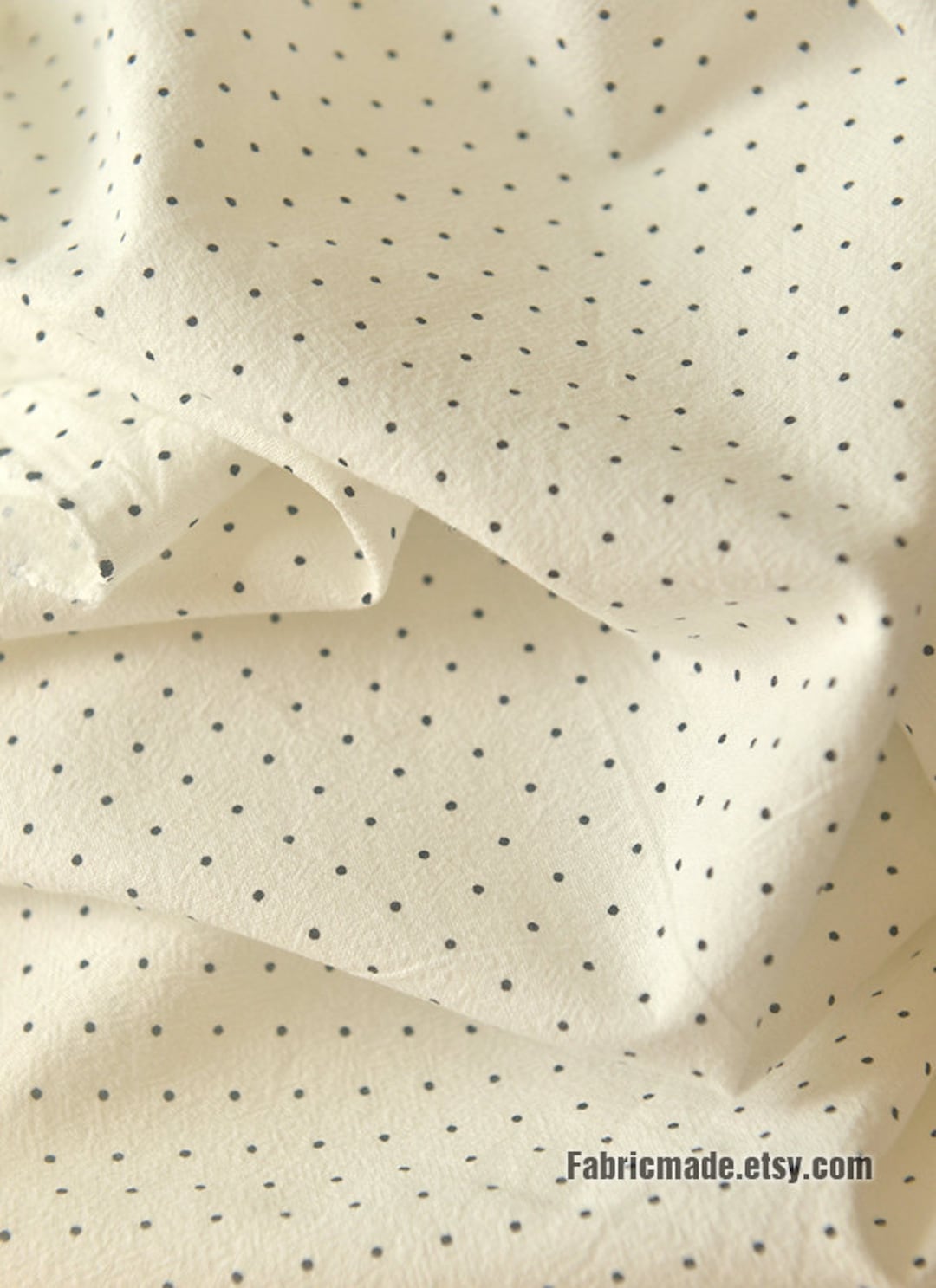 Tiny Polka Dots Linen Cotton Fabric off White Ivory Fabric With Black ...