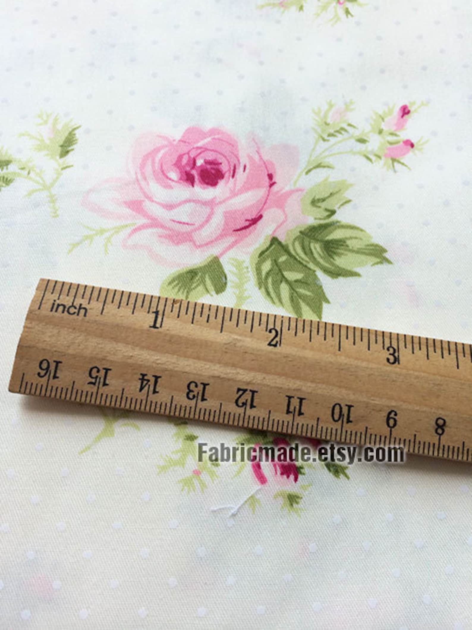 Large Rose Cotton Fabric Pink Rose Dots on off White Background Shabby ...
