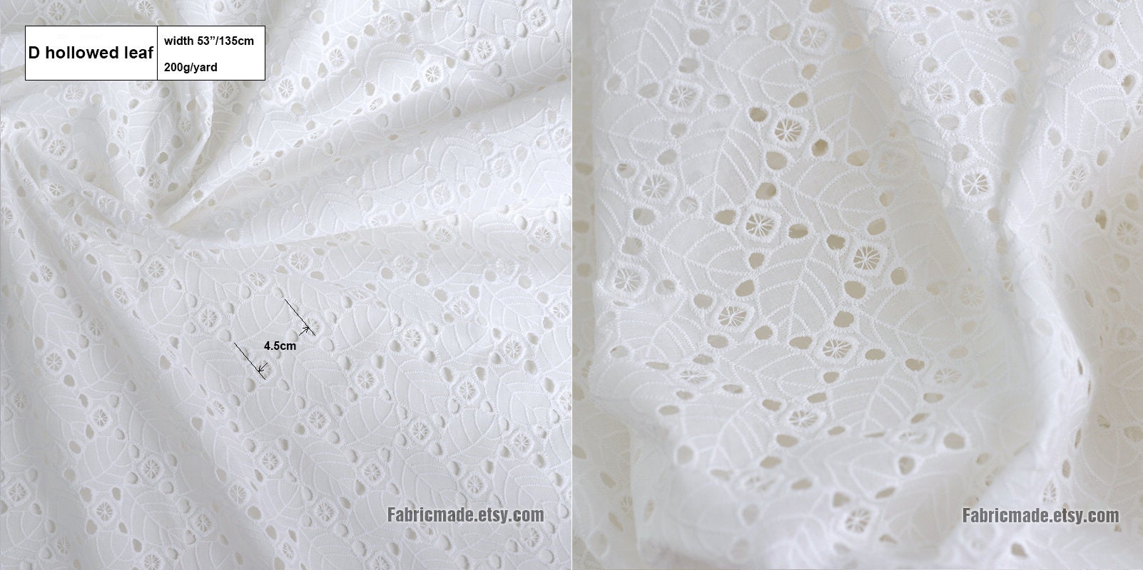 White Cotton Fabric With Embroidered Flower, Eyelet Embroidery Flower ...