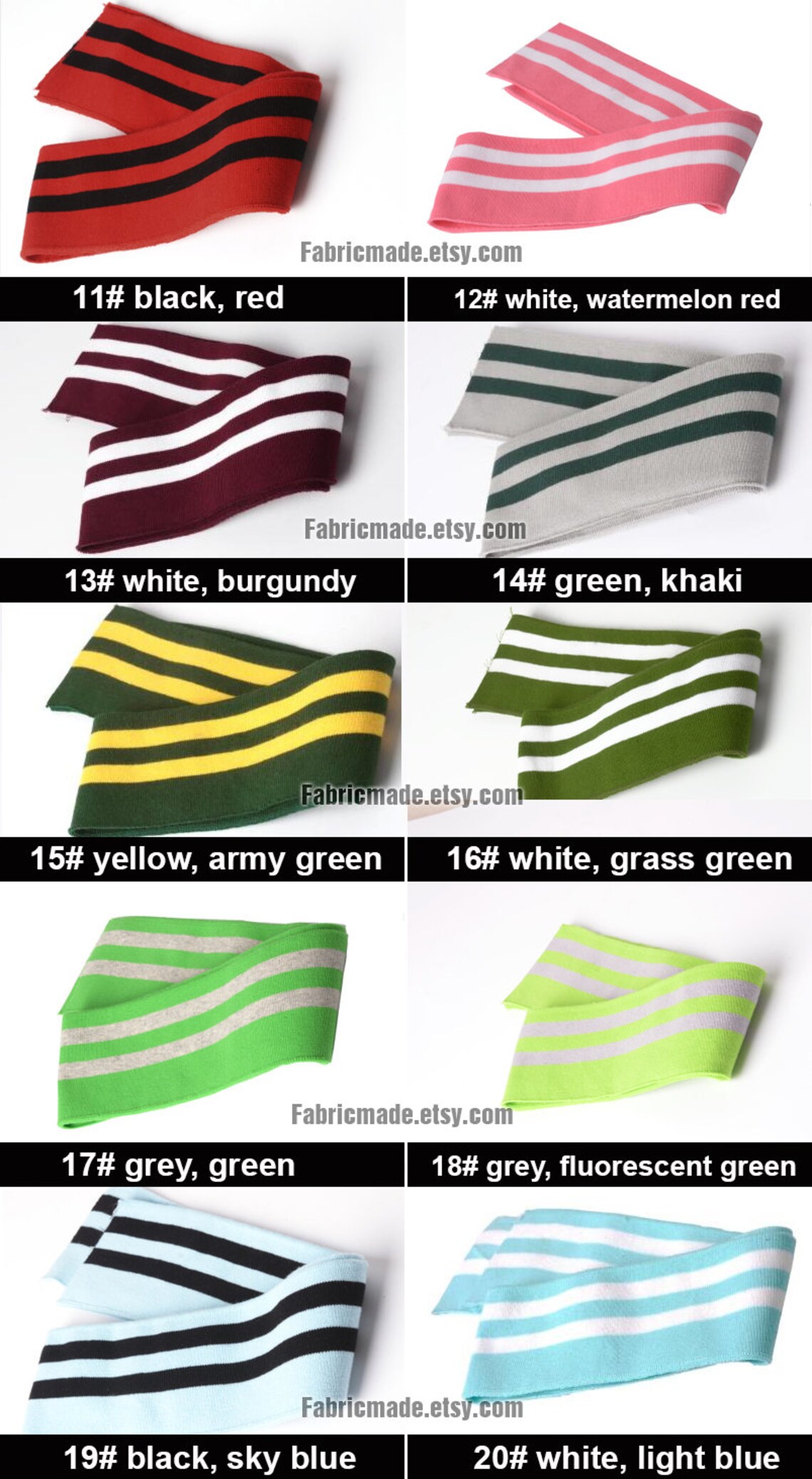 A Pair - 1X1 1.4" 2.5" 3.5cm 6.5cm Stripes Cotton Ribbing Ribbing and ...
