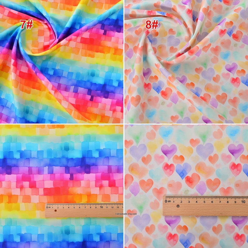 Rainbow Cotton Fabric, Plaid Cloud Dots Stripes Geometric Cotton - 1/2 ...