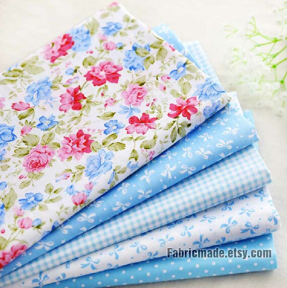 Fat Quarter Bundle Light Blue Cotton Bundle Fabric Etsy