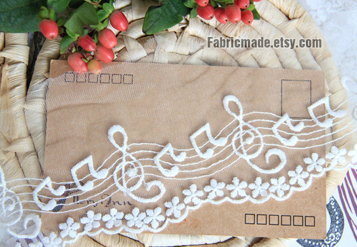 Black White Embroidery Lace Trim Bridal Lace Music Notes Lace Cotton ...
