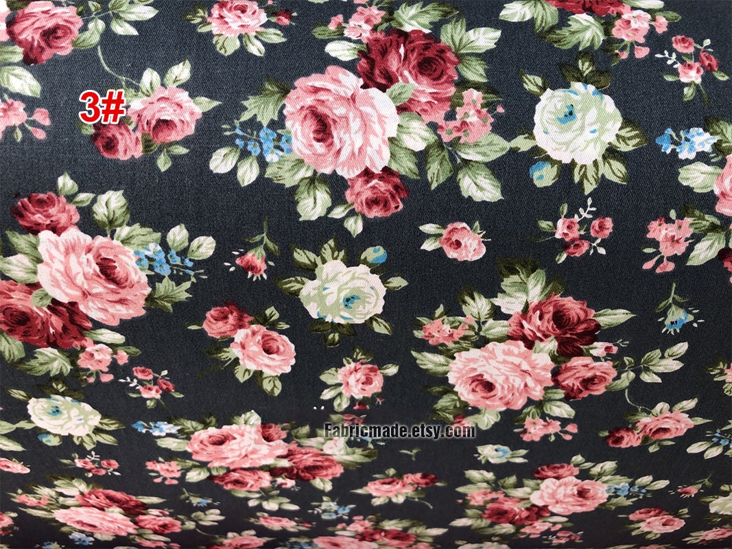 Pink Rose Floral Cotton Fabric on Red Black for Garment - Etsy