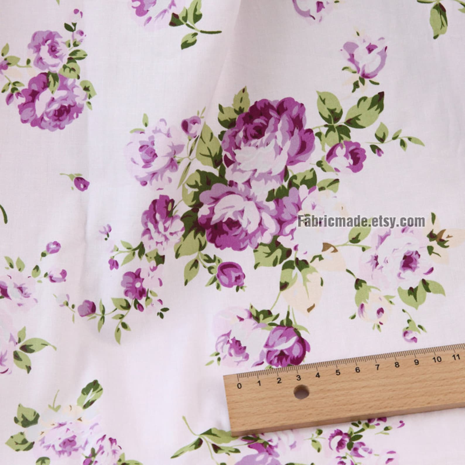 Shabby Chic Purple Floral Cotton Fabric Large Purple Flower - Etsy
