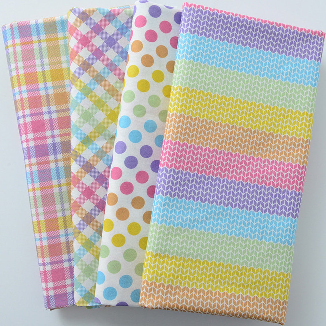 Rainbow Cotton Fabric Plaid Check Polka Dots Wheat Geometric | Etsy