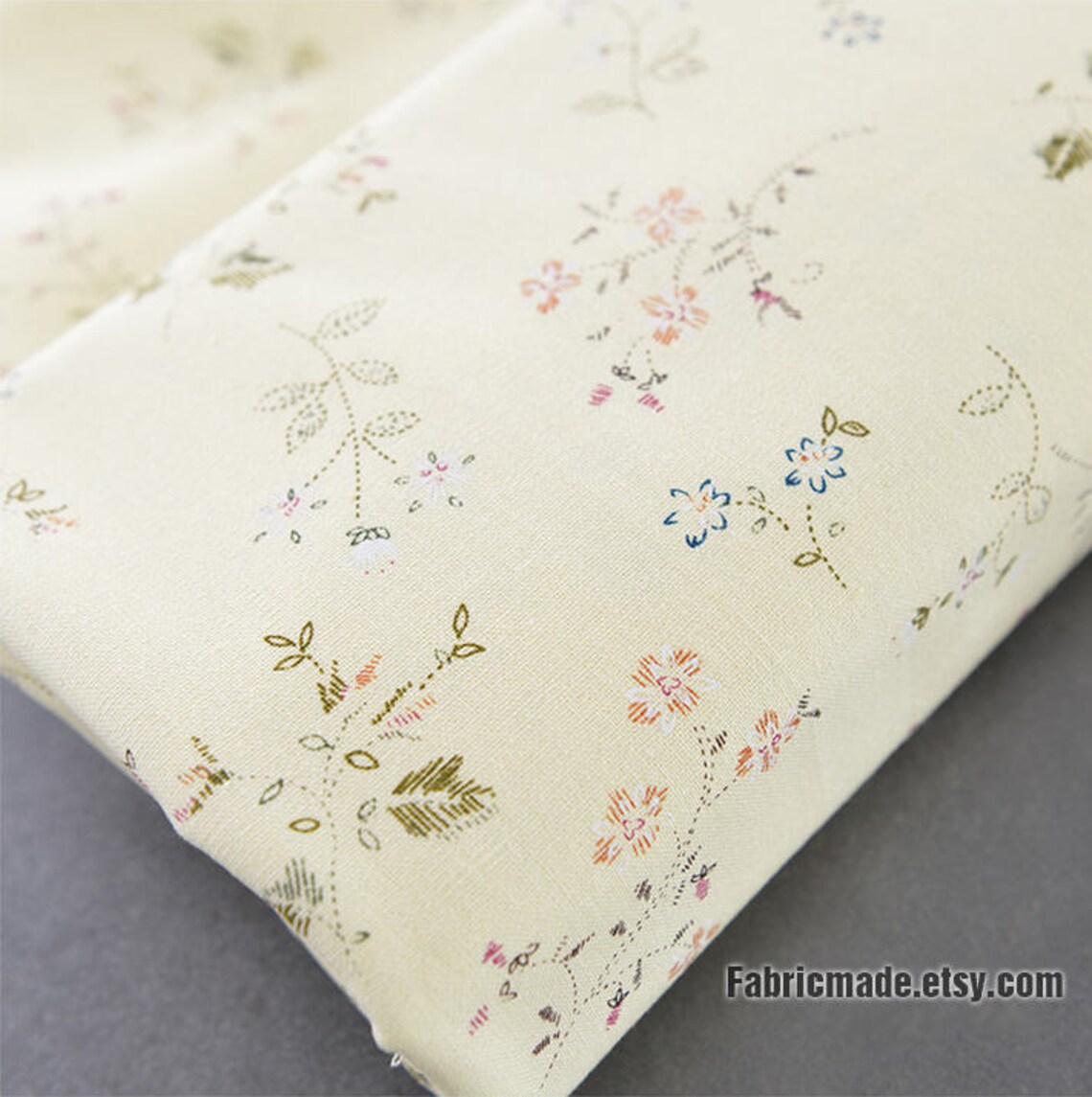 Beige Fabric Little Floral Fabric Linen Cotton Fabric Shabby - Etsy UK