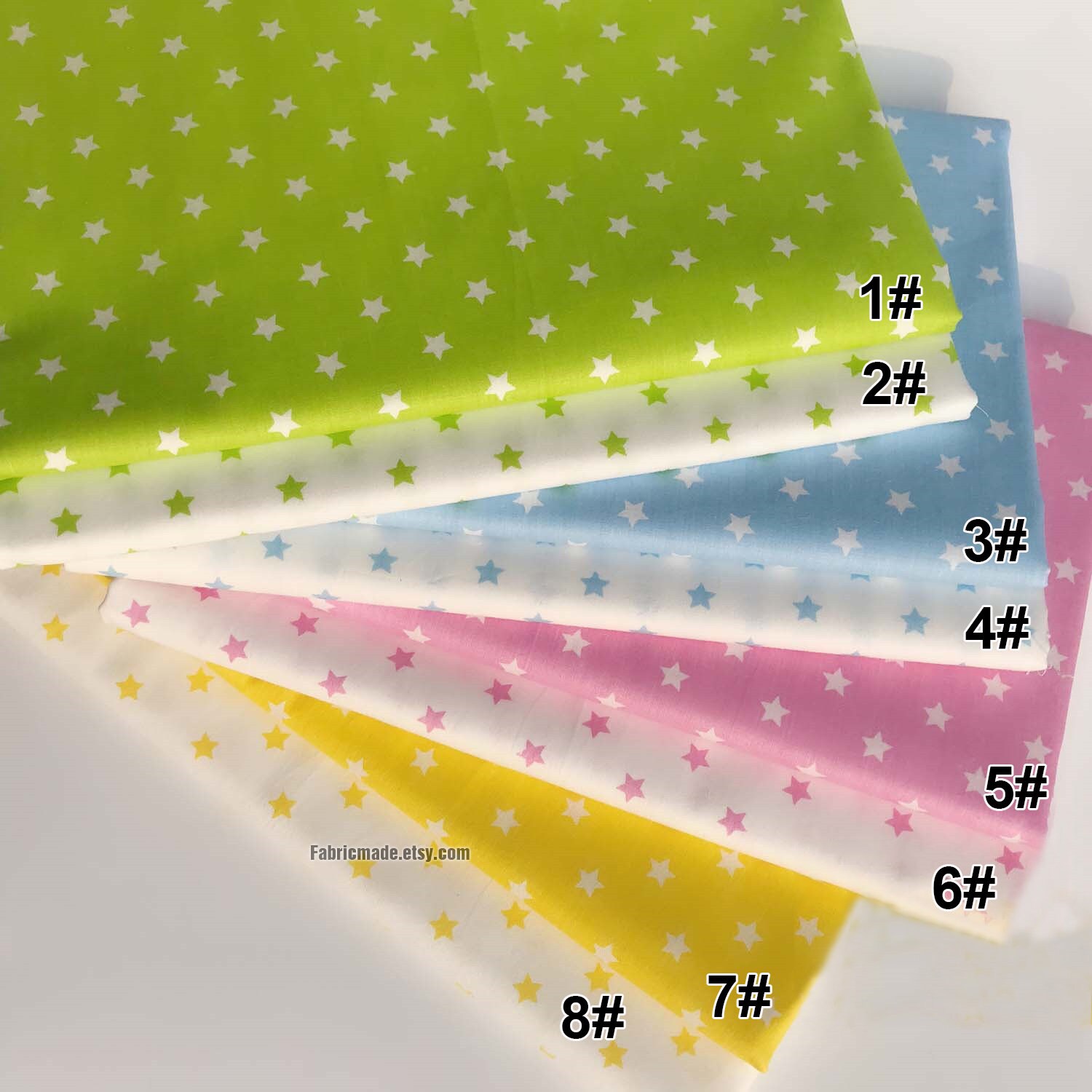 Pastel Mini Stars Cotton Fabric Candy Color Blue Pink Green Yellow ...
