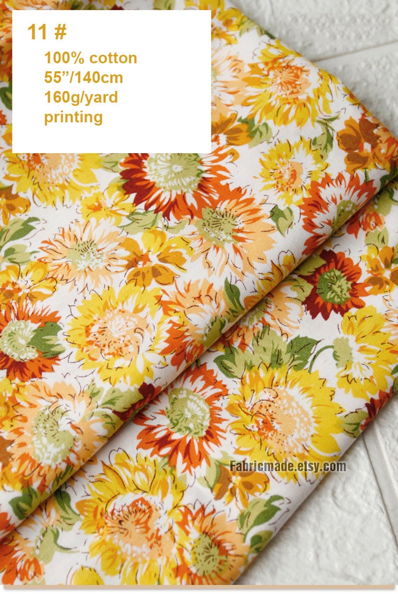 Sunflower Cotton Fabric Flower Fabric Floral Fabric Cotton - Etsy