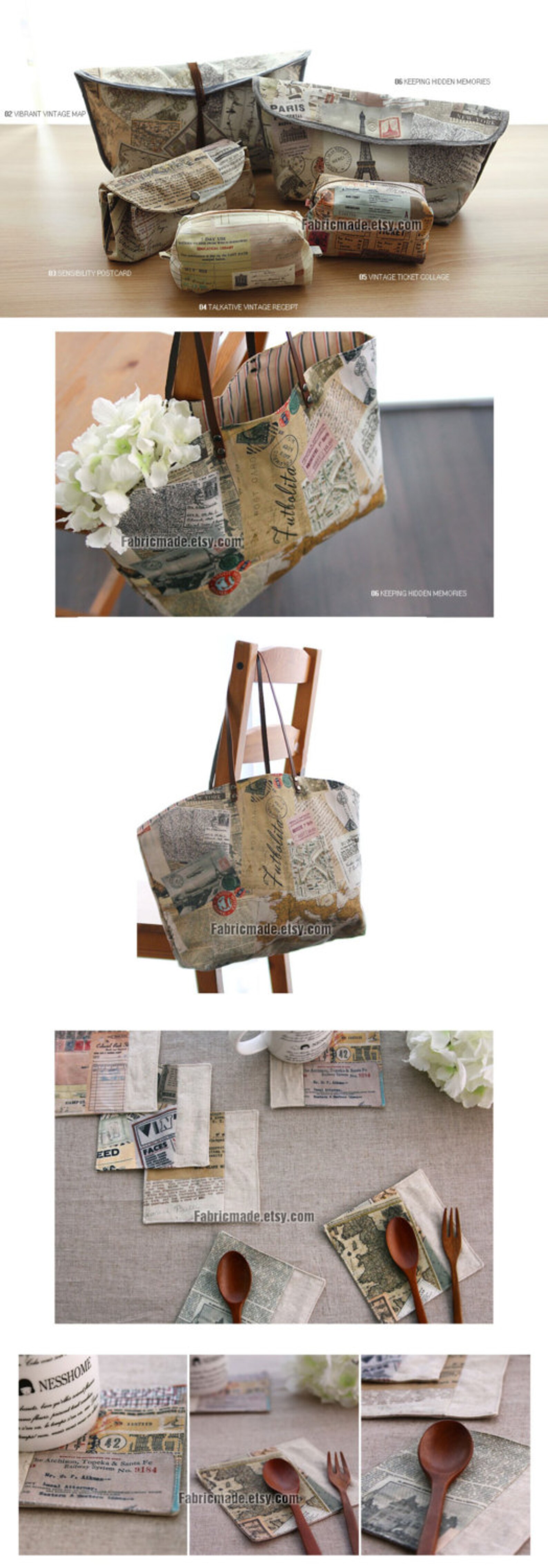 Vintage Collage Fabric Vintage Style Cotton Linen Fabric Bag - Etsy