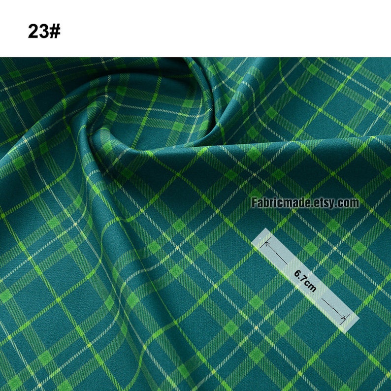 Green Plaid Cotton Fabric, Digital Print Tartan Check Fabric- 1/2 Yard ...