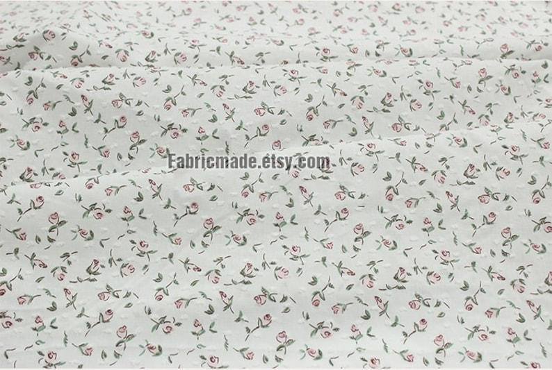 Tiny Pink Rose Bud Cotton Fabric Jacquard Dots in off White - Etsy