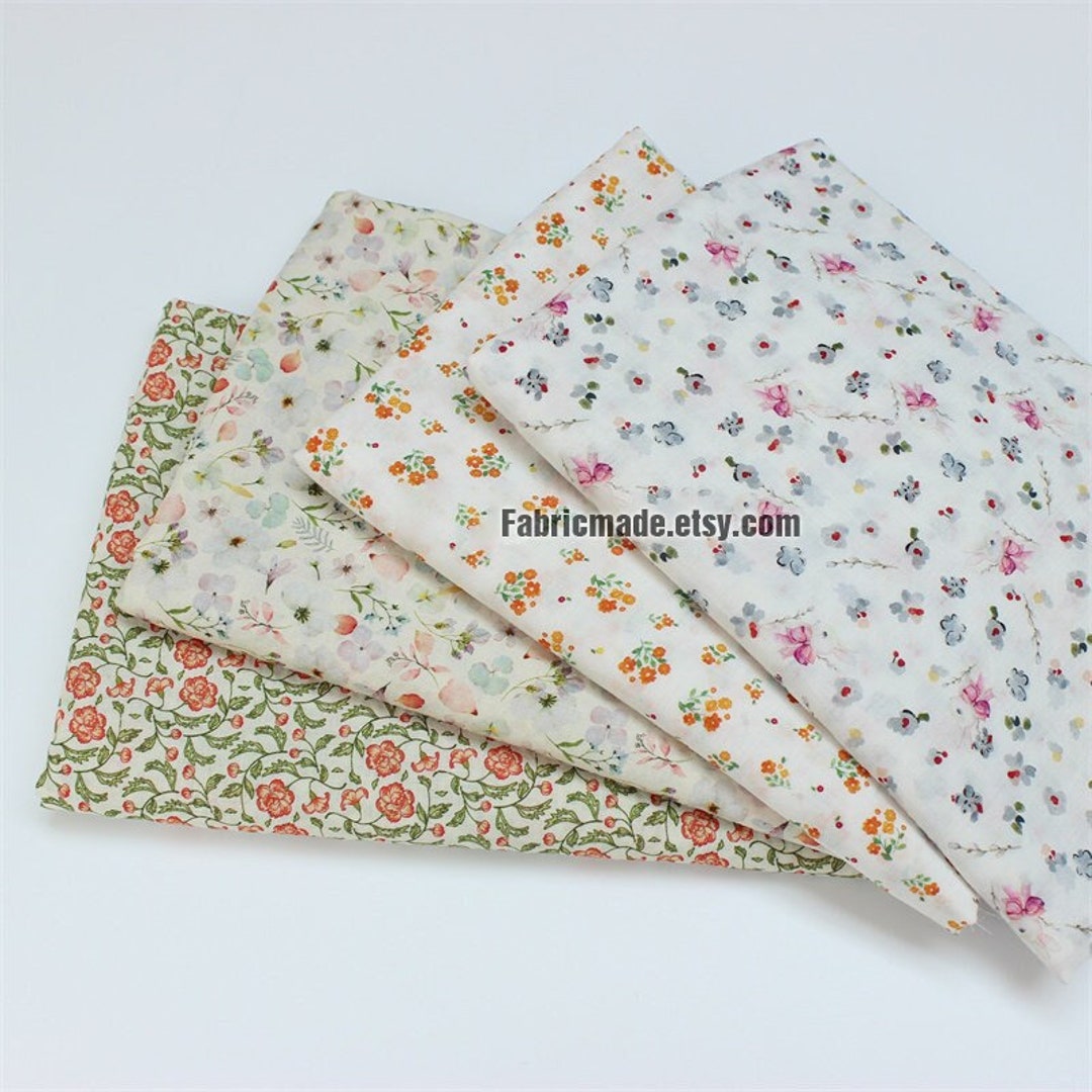 Little Floral Pink Orange Yellow Floral Print Cotton Rayon Blend Fabric ...
