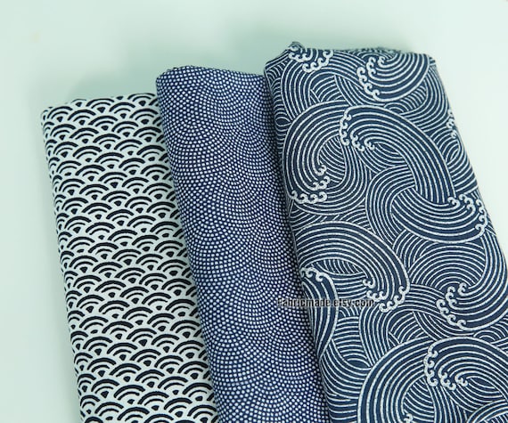 Vintage Navy Blue Cotton Fabric Fabric Navy Fabric With Wave | Etsy