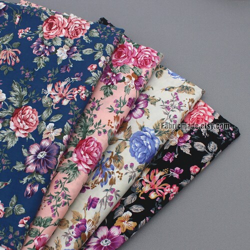 Floral Linen Cotton Blend Fabric Vintage Rose Flower Linen - Etsy
