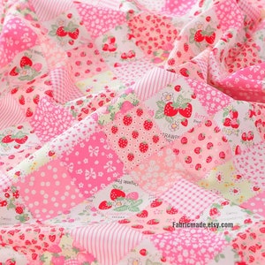 Shabby Chic Strawberry Floral Plaid Cotton Fabric Patchwork Style - 1/2 ...