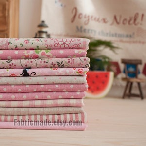 Pink Bundle Pink Linen Cotton Fabric Bundle- Pink Fabric Fat Quarter ...