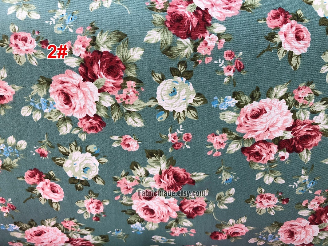 Pink Rose Floral Cotton Fabric on Red Black for Garment | Etsy