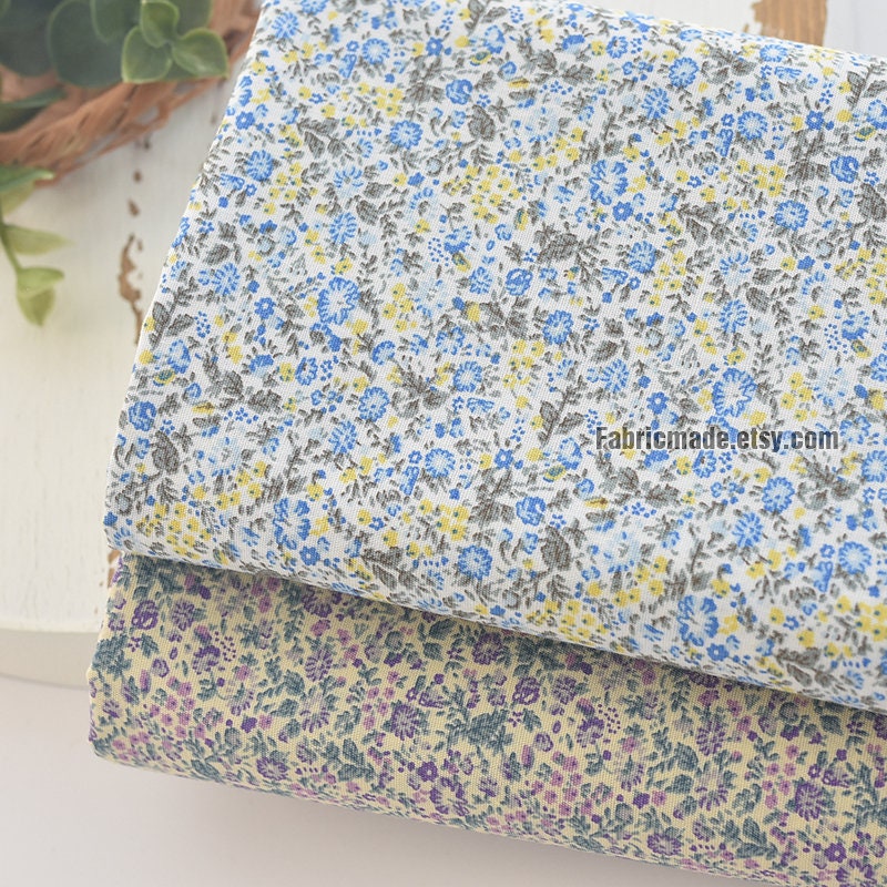Tiny Floral Cotton Fabric Purple Blue Flower On White | Etsy