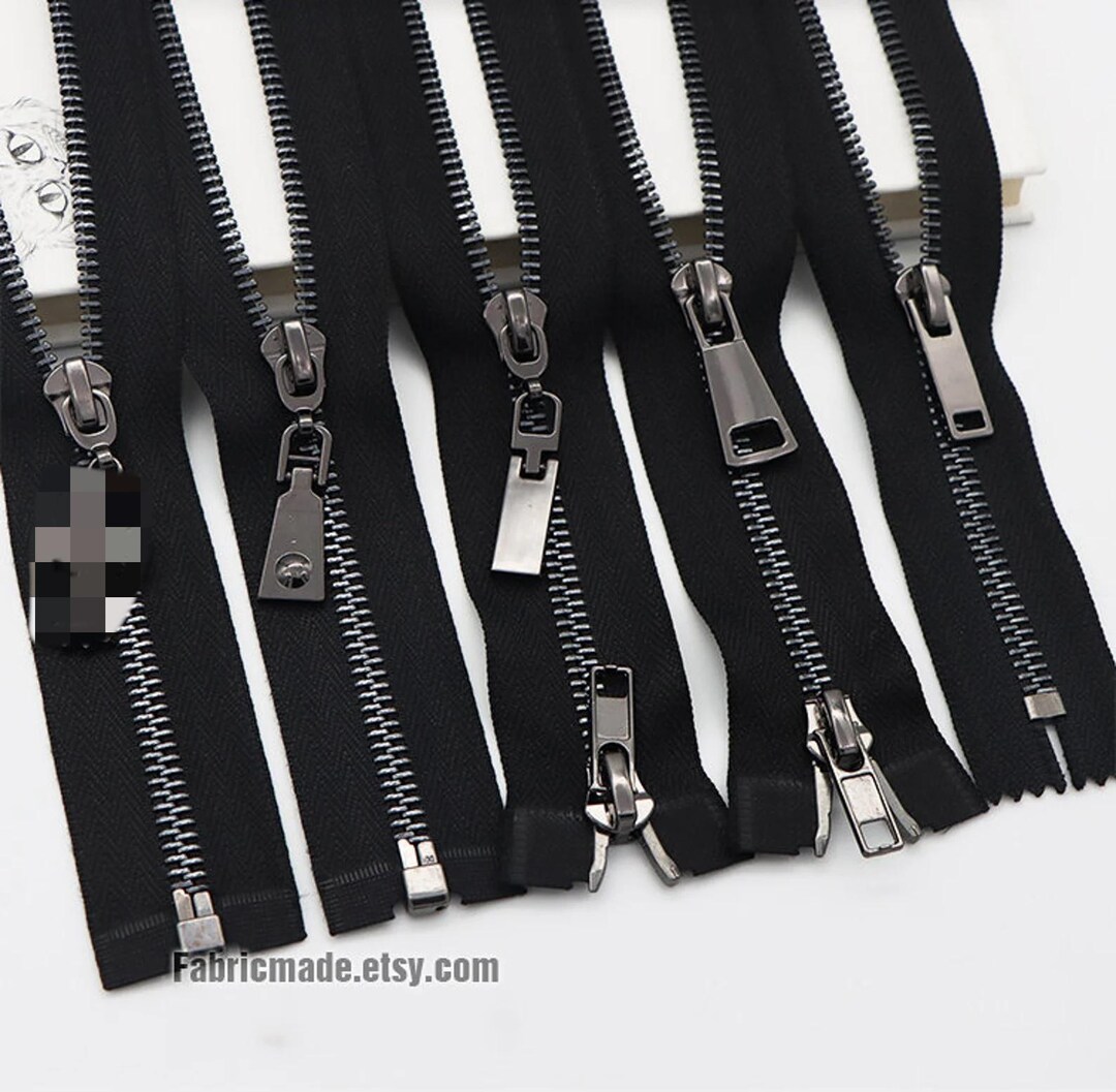 6"-59" Gunmetal Teeth Zippers, Black Metal Zippers for Jackets & Chaps ...