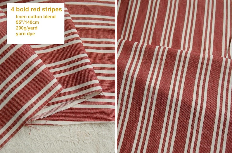 Yarn Dye Stripes Fabric Linen Cotton Stripes Fabric Red Beige Blue ...