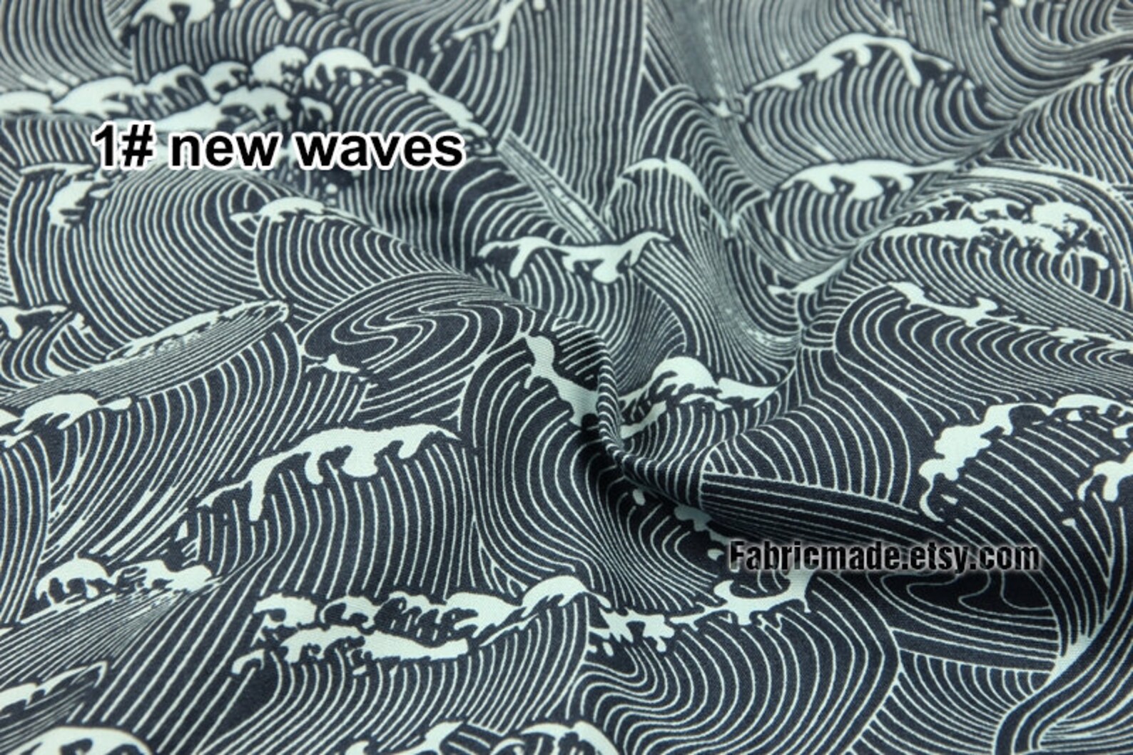 Vintage Navy Blue Cotton Fabric Fabric Navy Fabric With Wave | Etsy