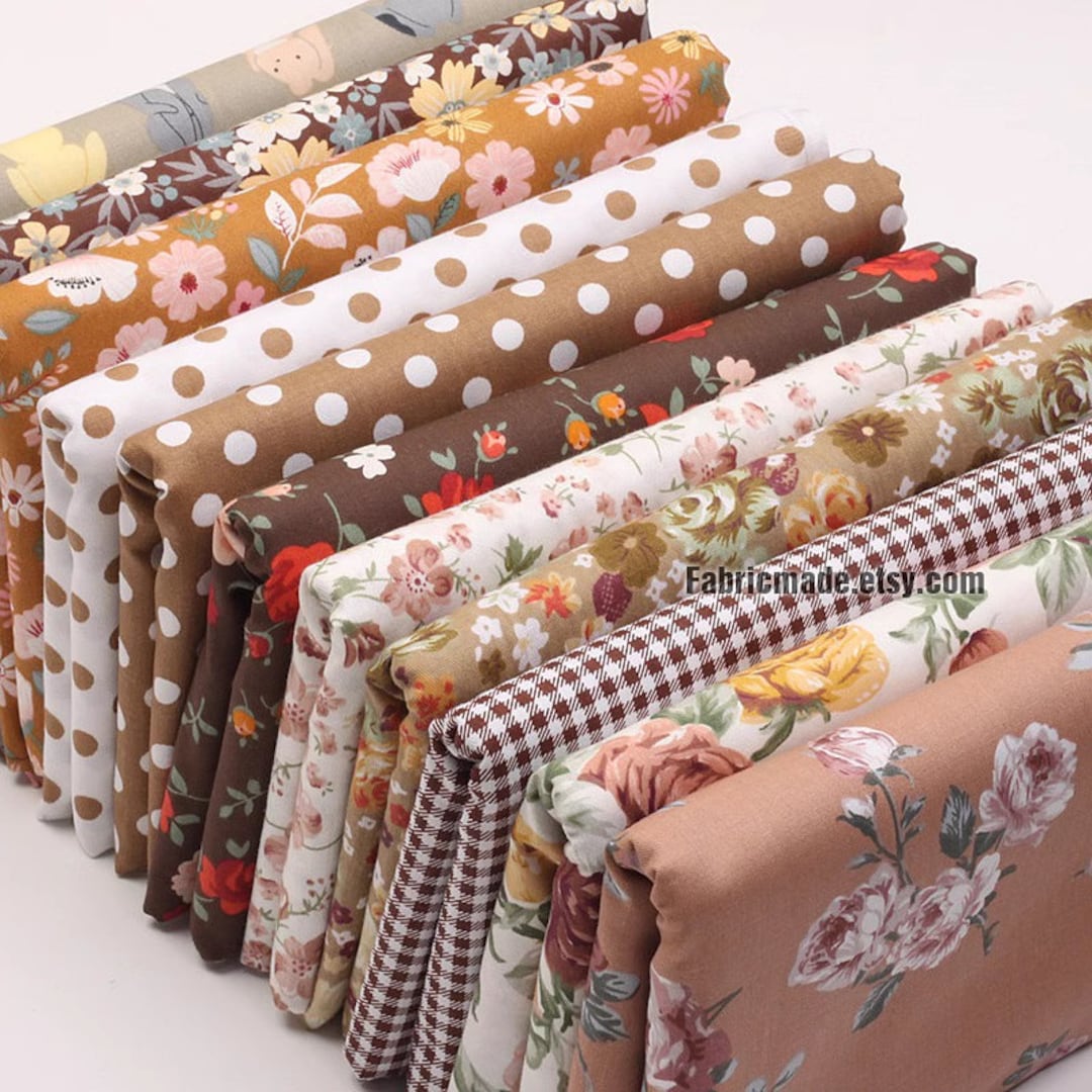 Brown Floral Polka Dots Solid Cotton Fabric Collection - 1/2 Yard - Etsy