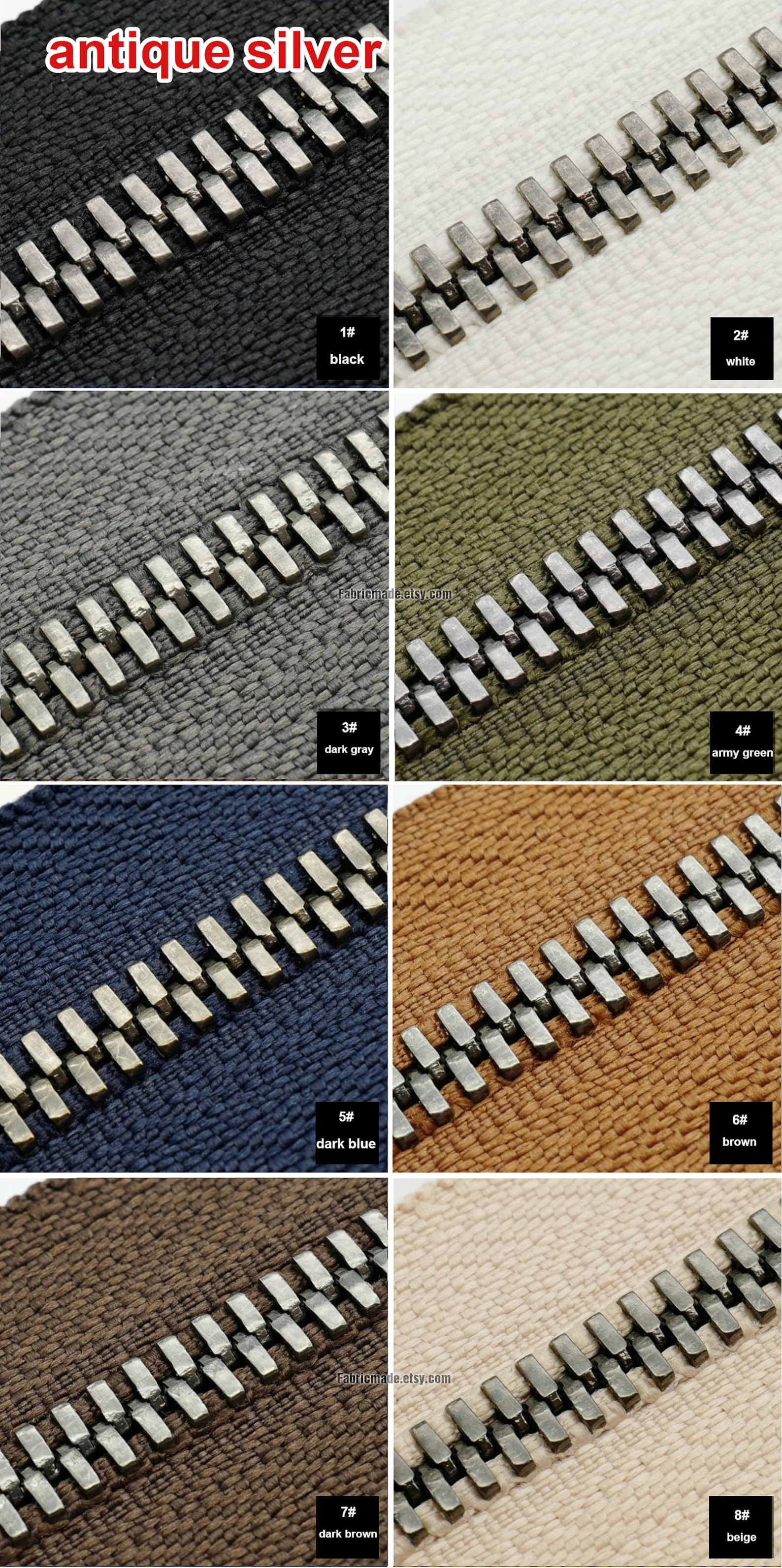 No. 3 5 8 Gunmetal Antique Silver Metal DIY Zipper Tape by the | Etsy