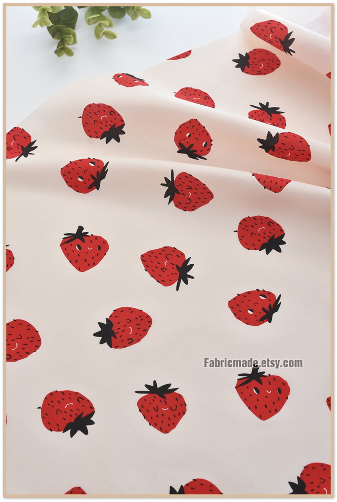 Red Strawberry On Pale Pink Cotton Fabric 1/2 Yard | Etsy