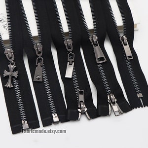 659 Gunmetal Teeth Zippers, Black Metal Zippers for Jackets & Chaps 5 ...