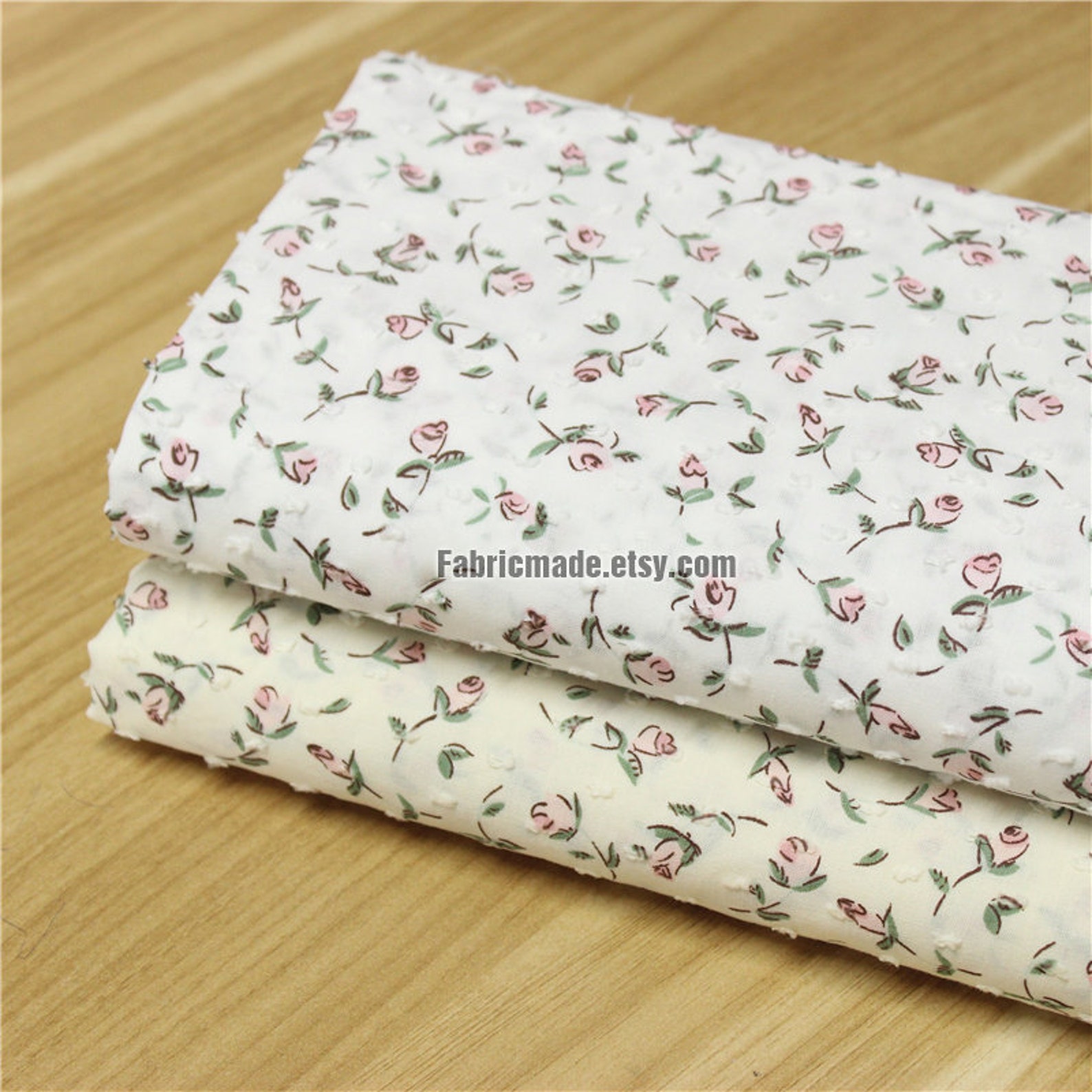 Tiny Pink Rose Bud Cotton Fabric Jacquard Dots in off White - Etsy