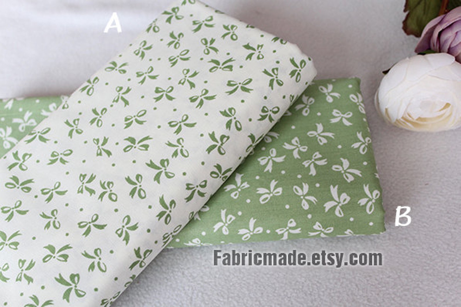 Bows Cotton Fabric White Cotton With Pink Blue Green Bowknot - Etsy