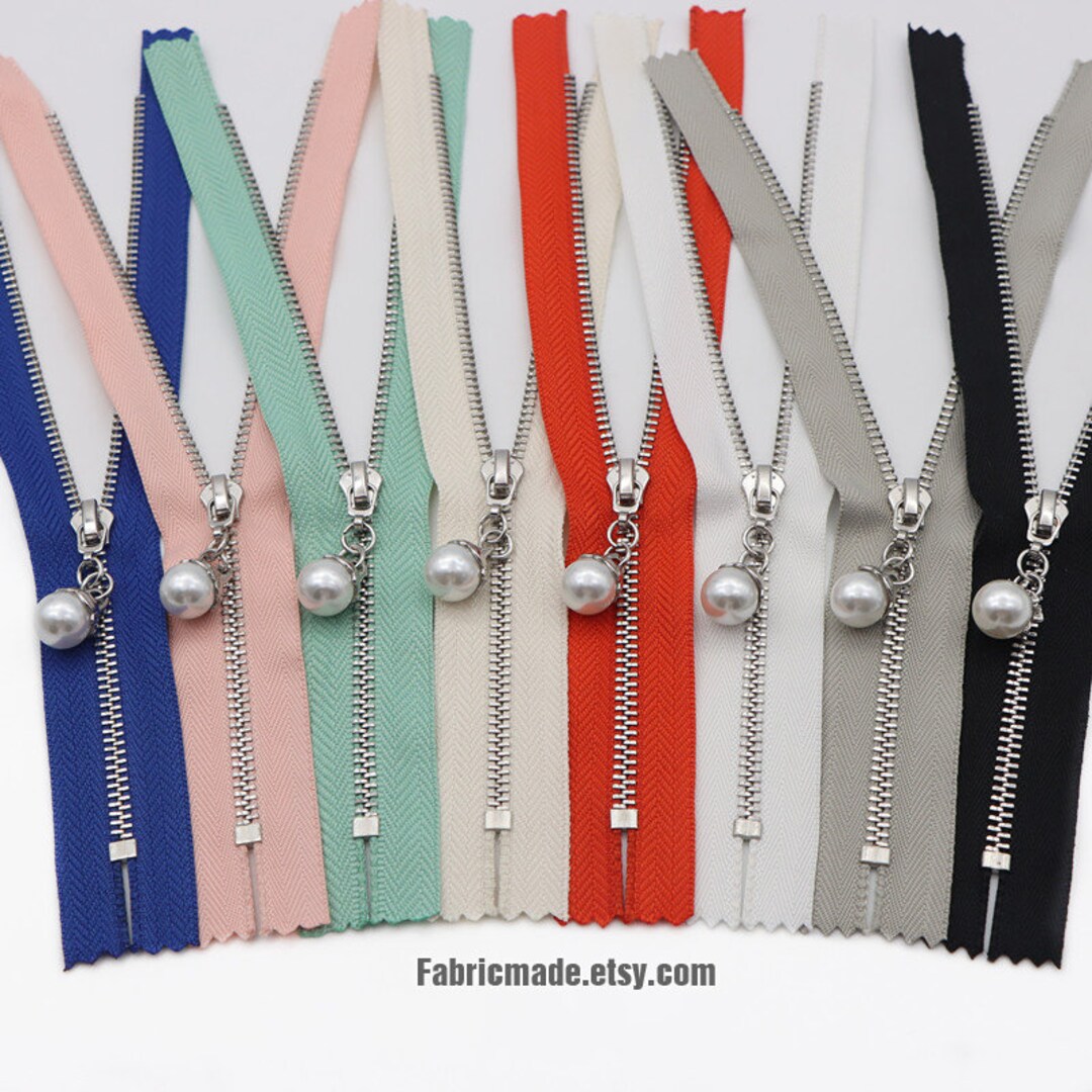 2 Pcs- 6"-20" Silver Teeth Zippers Pearl Pull Metal Zippers for Jackets ...
