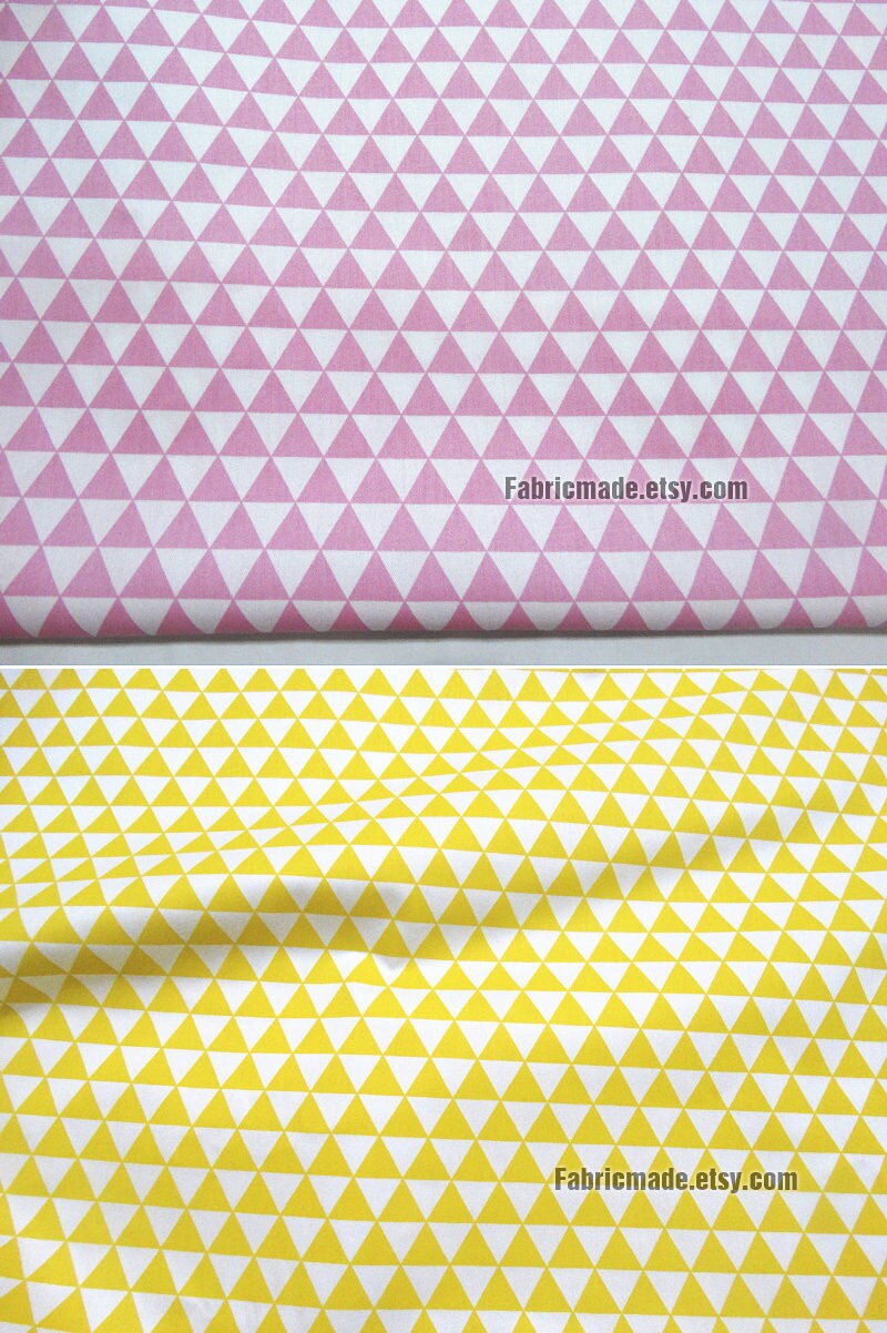 Geometric Triangle Cotton Fabric in Khaki Pink Yellow Aqua - Etsy