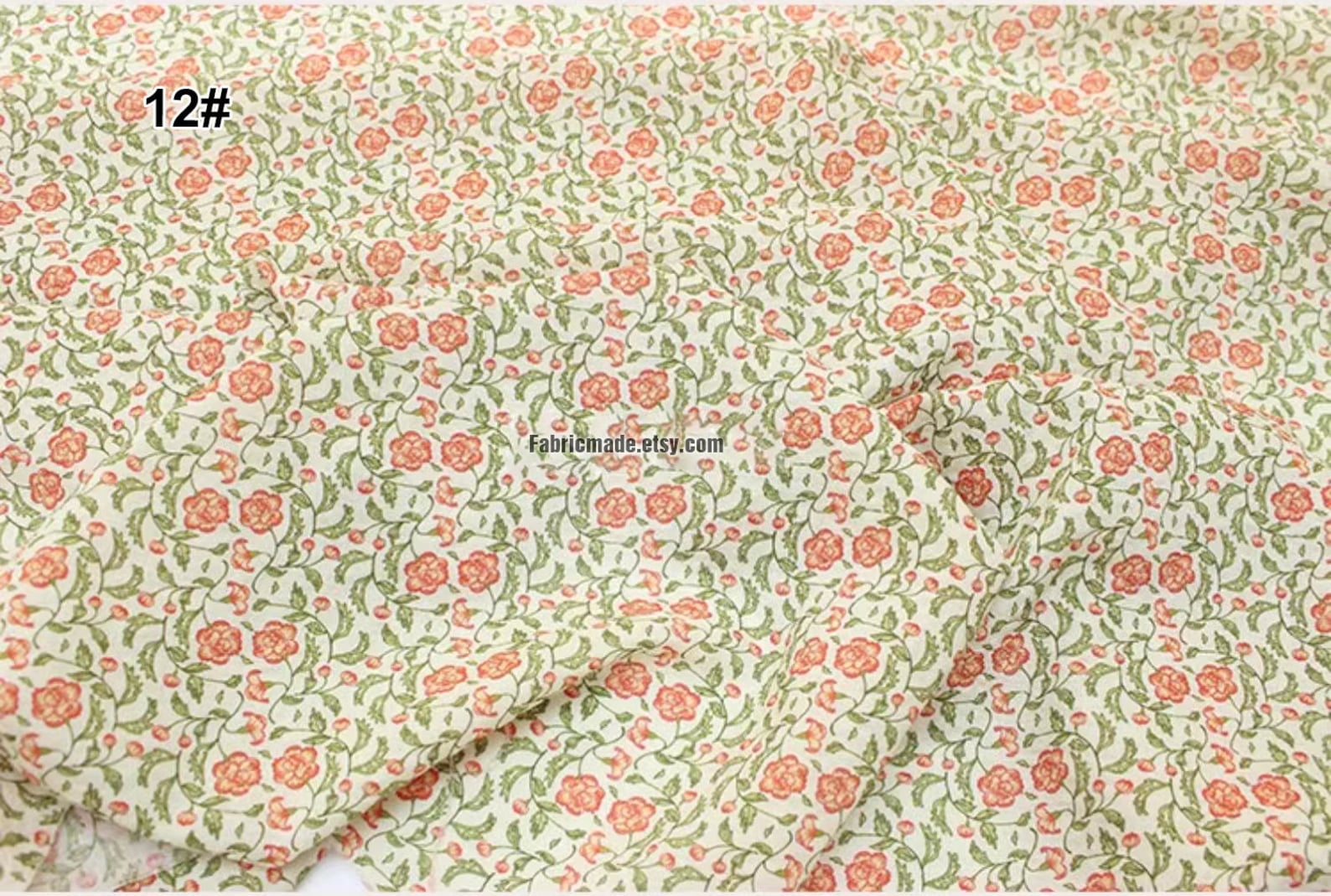 Little Floral Pink Orange Yellow Floral Print Cotton Rayon Blend Fabric ...