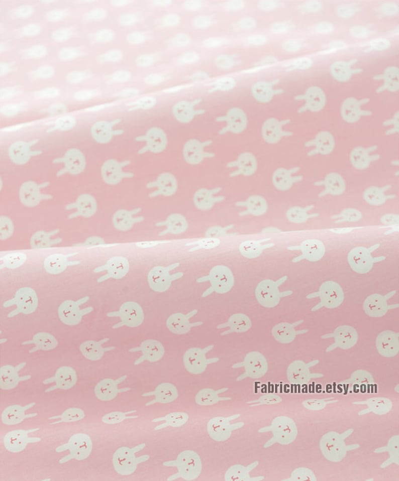 Pastel Pink Bunny Fabric, Little Cartoon Rabbit Cotton Fabric, Baby ...