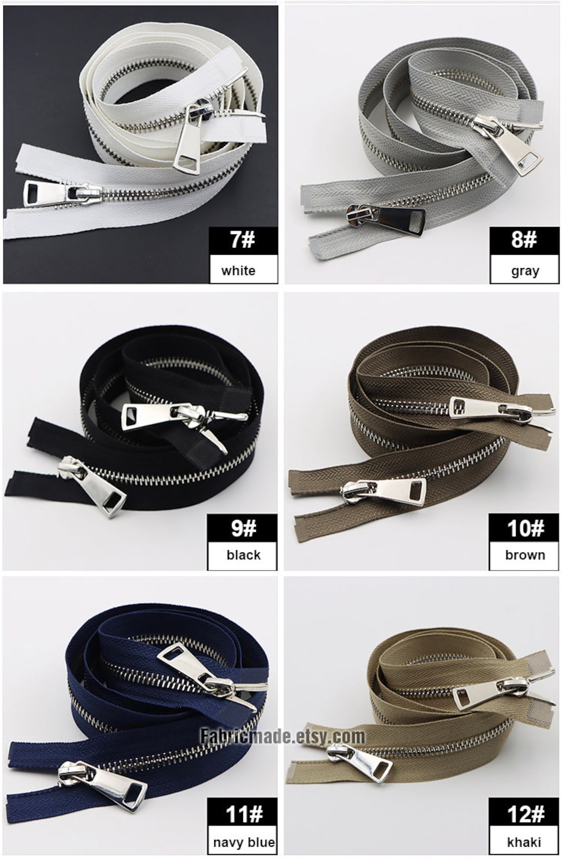 21 Colors - Long Silver Teeth Heavy Zippers, Two Ways Metal Zippers for ...