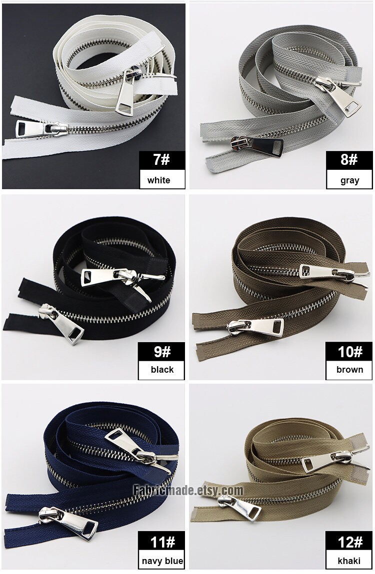 21 Colors - Long Silver Teeth Heavy Zippers, Two Ways Metal Zippers for ...