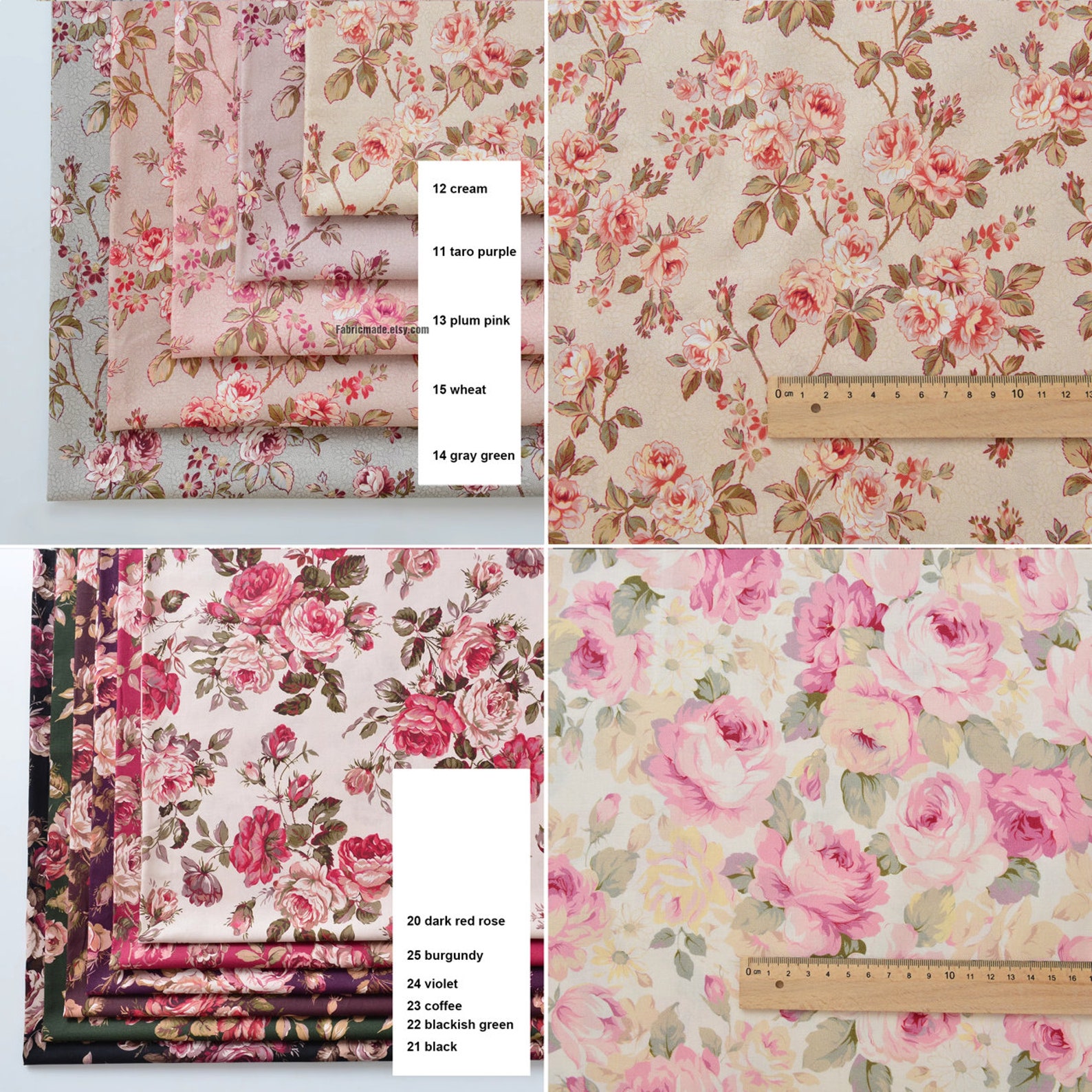 Rose Bouquet Cotton Fabric, Roses Cotton Collection - 1/2 Yard - Etsy