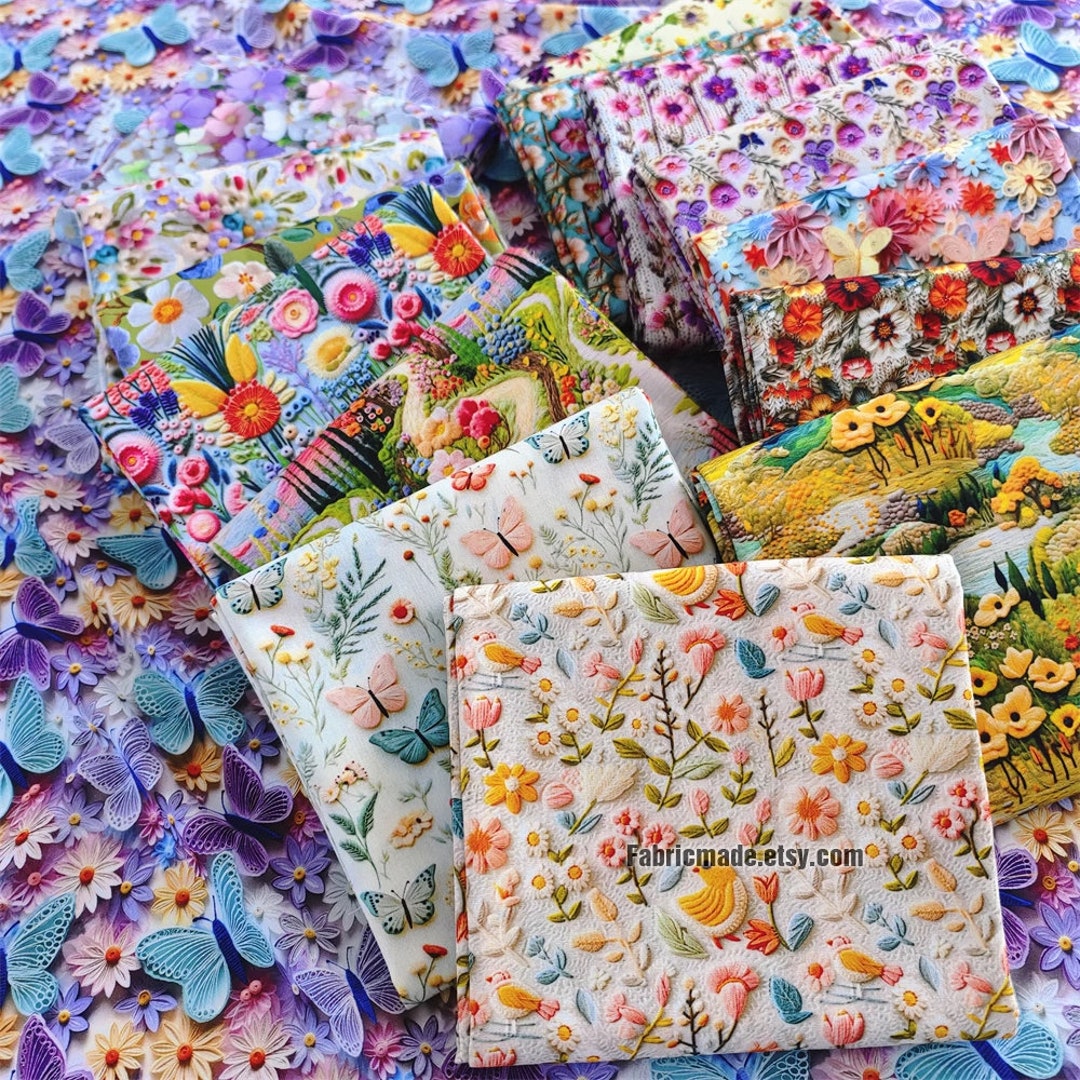Vivid Floral Cotton Fabric Shabby Chic 3D Styles Flower Cotton - 1/2 ...