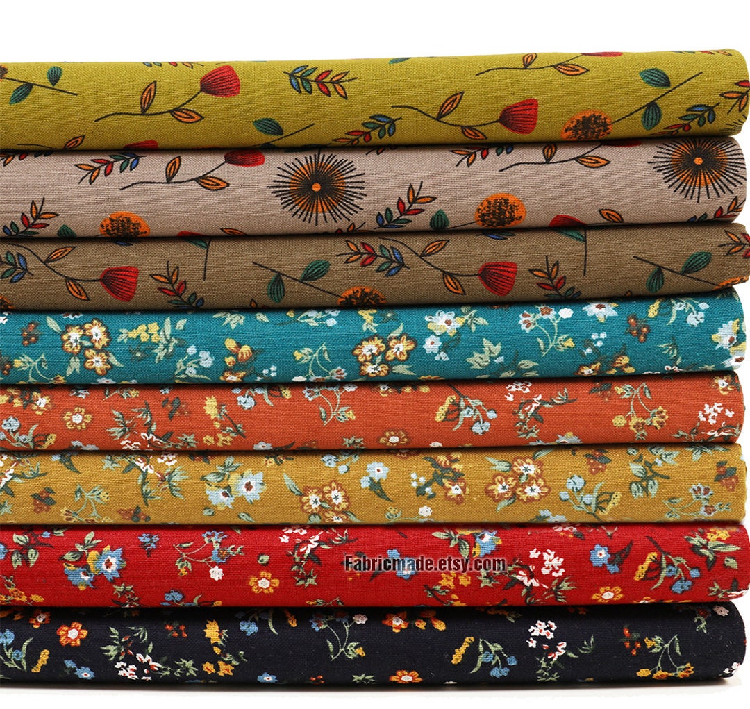 Flower Linen Fabric Red Yellow Blue Floral Linen Blend- 1/2 Yard - Etsy