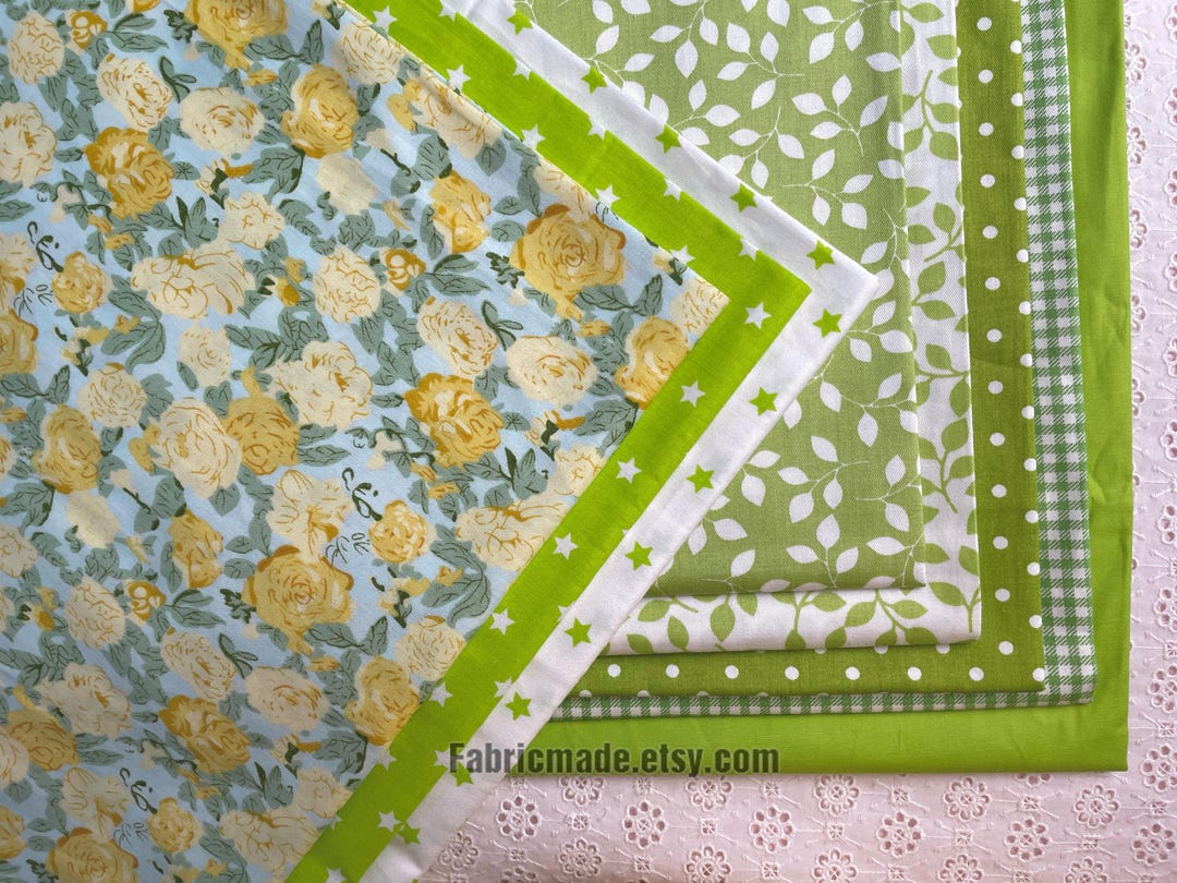 Spring Green Cotton Fabric, Plaid Stripe Leaf Print, Quilting Fabric - Etsy